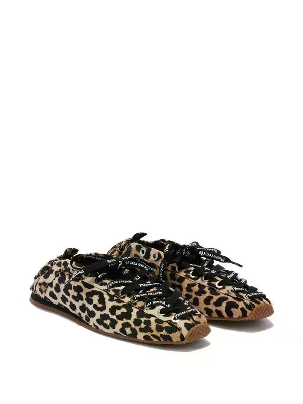GANNI Leopard-print Lace-up Ballet Flats - Brown
