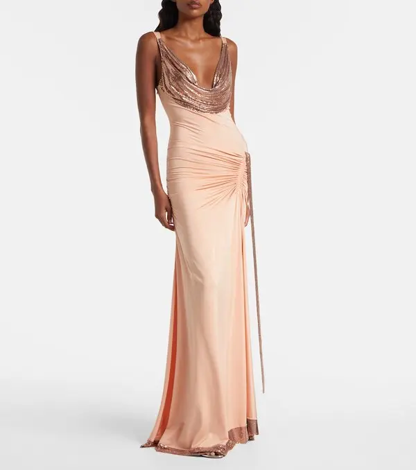 Rabanne Chainmail Satin Gathered Gown