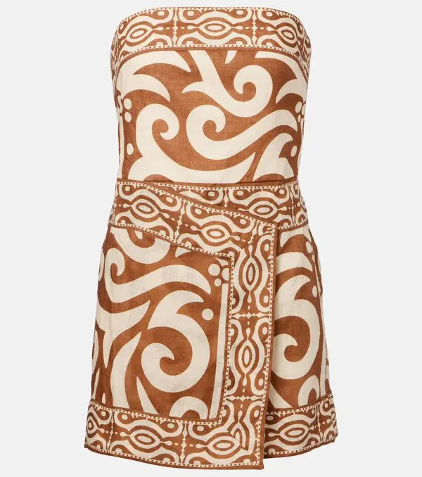 Johanna Ortiz Printed Linen Minidress - Brown