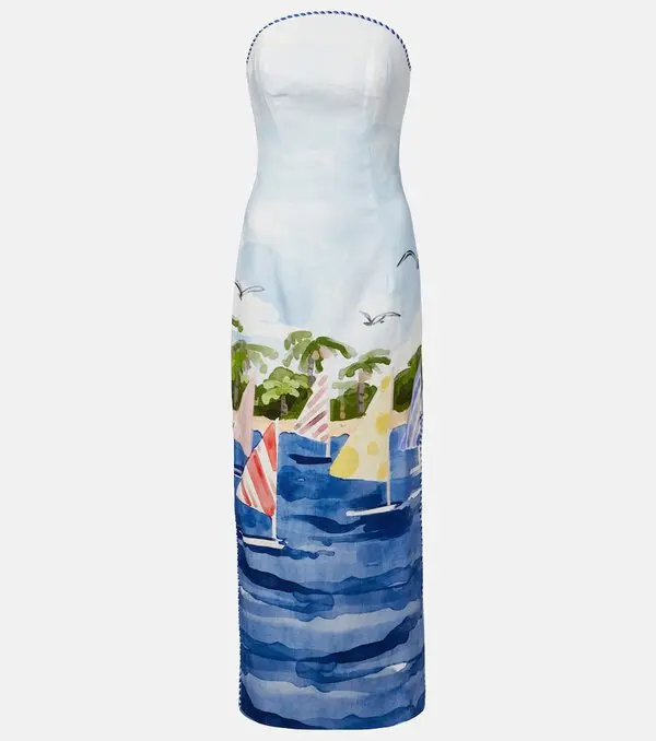 LEO LIN Ava Printed Linen Bustier Dress - Multicoloured