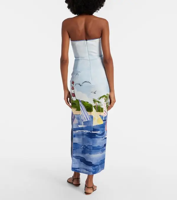 LEO LIN Ava Printed Linen Bustier Dress