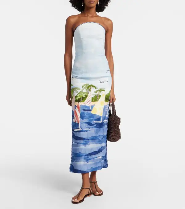 LEO LIN Ava Printed Linen Bustier Dress