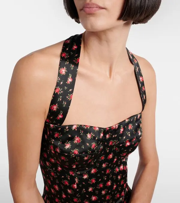 Dolce & Gabbana Floral Halterneck Silk-blend Satin Mini Dress