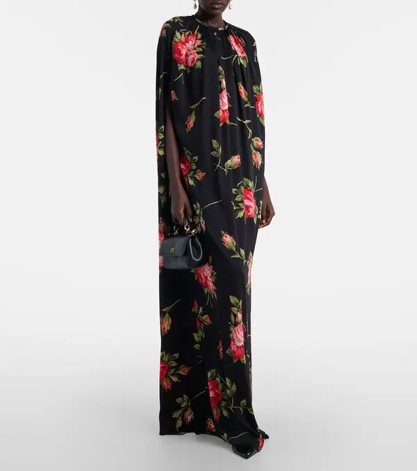 Dolce & Gabbana Floral Caped Silk-blend Gown
