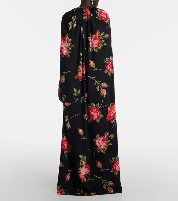 Dolce & Gabbana Floral Caped Silk-blend Gown