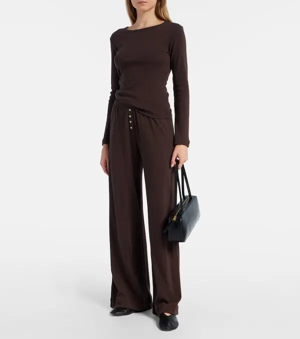 LESET Pointelle Cotton Wide-leg Trousers