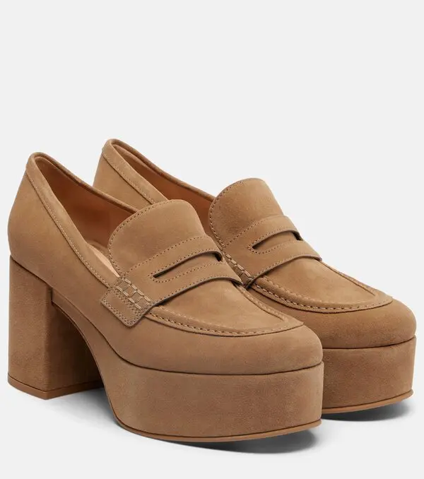 GIANVITO ROSSI Suede Platform Loafer Pumps - Brown