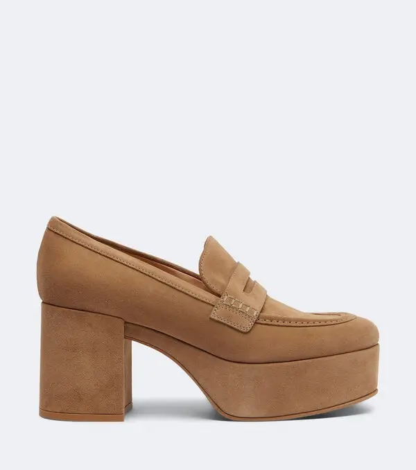 GIANVITO ROSSI Suede Platform Loafer Pumps - Brown