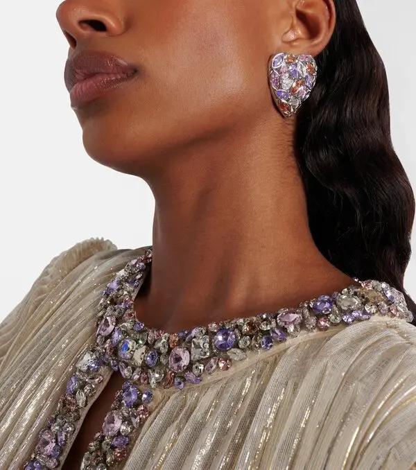 SELF-PORTRAIT Crystal-embellished Heart Earrings