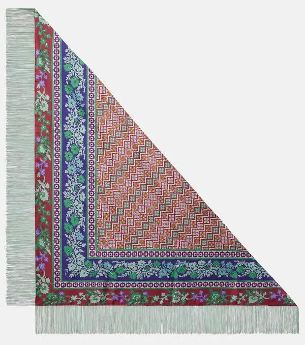 La DoubleJ Fringed Printed Silk Twill Scarf - Multicoloured