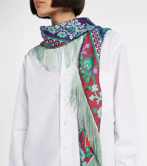 La DoubleJ Fringed Printed Silk Twill Scarf
