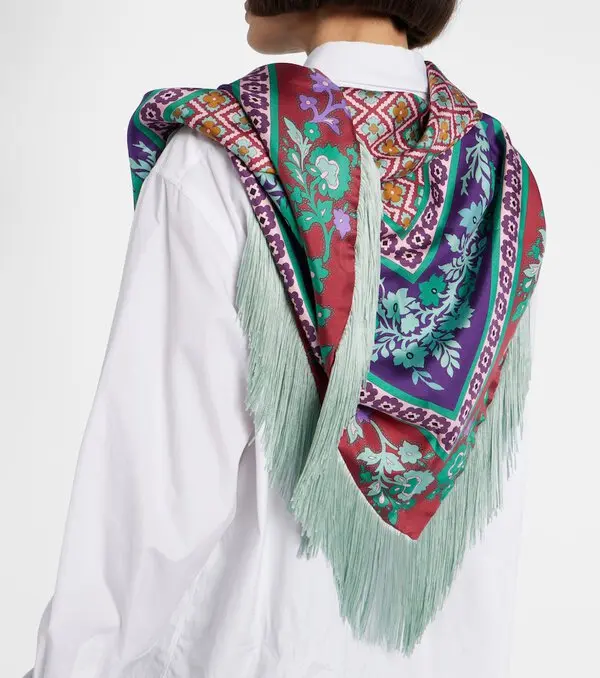 La DoubleJ Fringed Printed Silk Twill Scarf