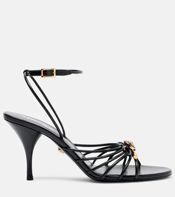 Versace Leather Slingback Sandals With Gold Medusa Embellishments - Black