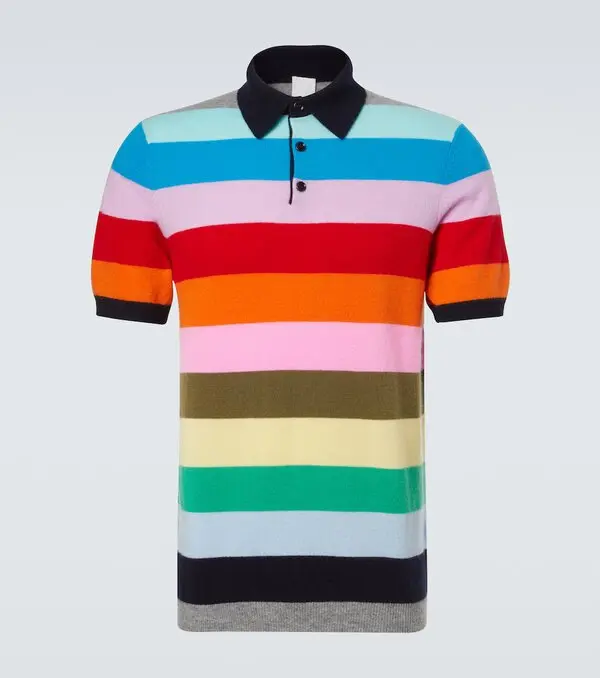 ALLUDE Striped Cashmere Polo Sweater
