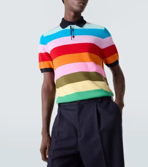 ALLUDE Striped Cashmere Polo Sweater
