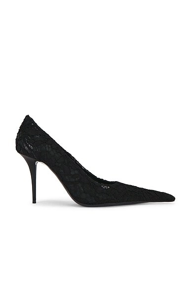 Saint Laurent Thierry Lace Pointed Toe High Heel Pumps - Nero