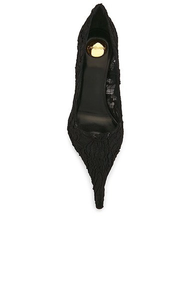 Saint Laurent Thierry Lace Pointed Toe High Heel Pumps - Nero