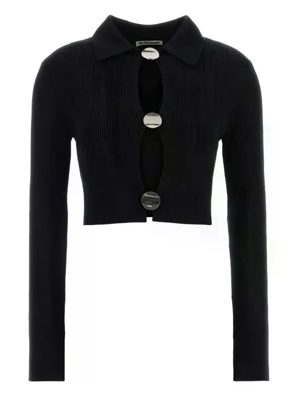 JIL SANDER Ribbed Knit Collared Cardigan With Button Detail - Black
