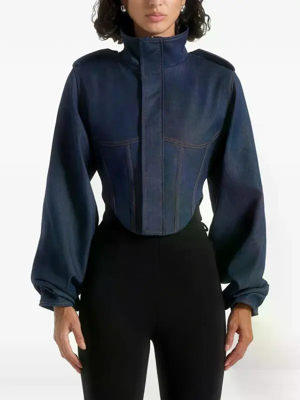 Manière De Voir Maniere De Voir Solange Tacked-sleeve Denim Jacket - Blue