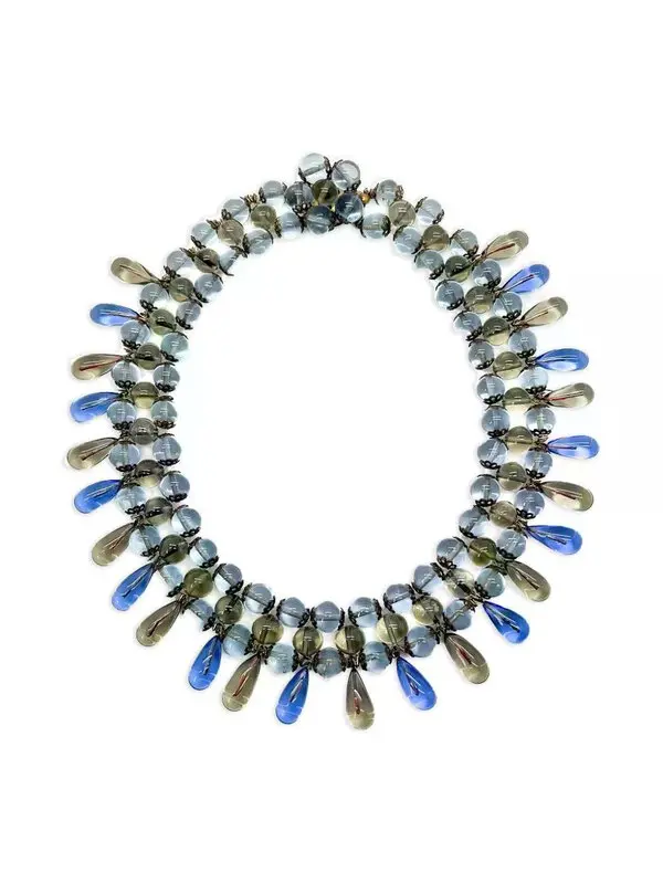 JENNIFER GIBSON JEWELLERY 1940s -tone Blue Engraved Logo Droplet Necklace - Silver
