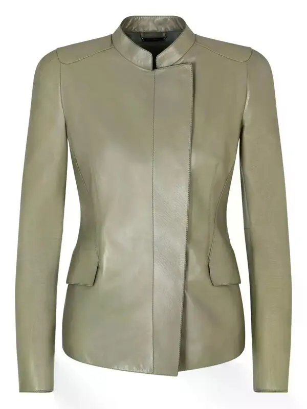 Giorgio Armani Leather Stand Collar Jacket - Neutrals