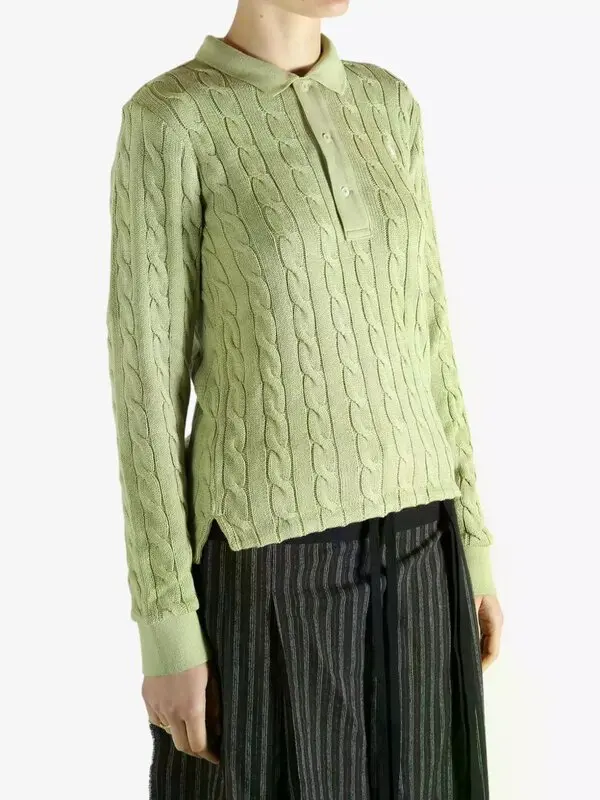 Polo Ralph Lauren Cable Knit Buttoned Polo Top - Green