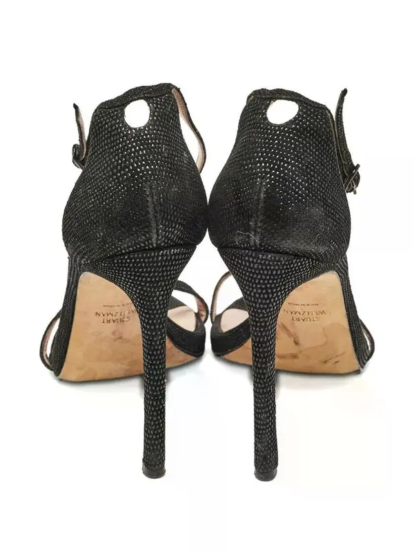 STUART WEITZMAN Textured Suede Buckled Stiletto Sandals