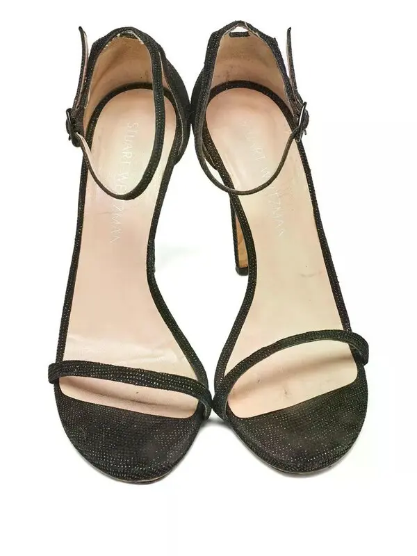 STUART WEITZMAN Textured Suede Buckled Stiletto Sandals