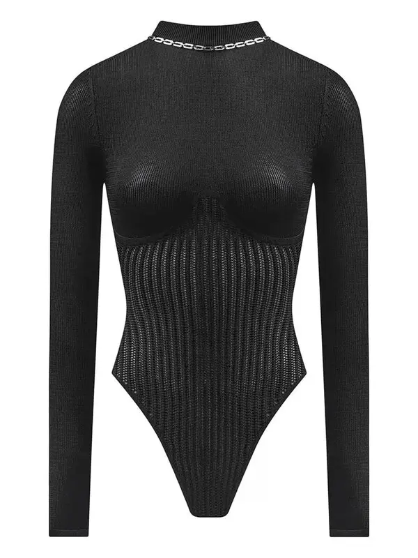 Manière De Voir Contour Knit Bodysuit With Chain Detail - Black