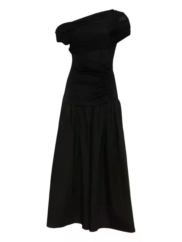SELF-PORTRAIT Draped Midi Dress - Black