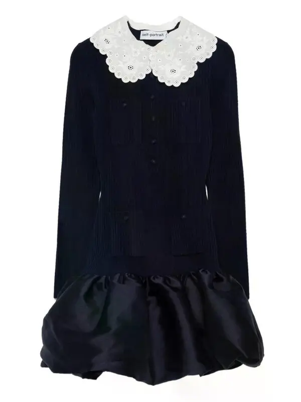 SELF-PORTRAIT Scalloped Collar Pocket Mini Dress - Blue