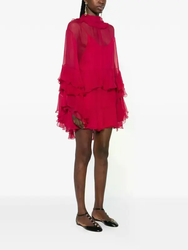 Chloé Tiered Ruffles Mini Dress - Pink