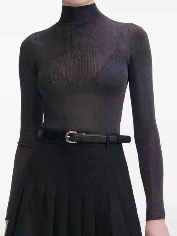 SELF-PORTRAIT High Neck Long Sleeve Sheer Top