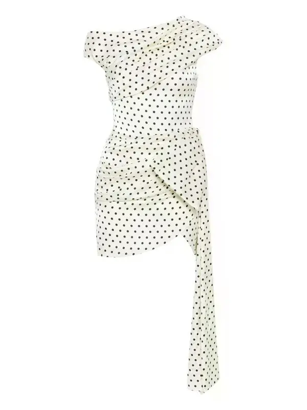 SELF-PORTRAIT Polka-dot Draped One-shoulder Mini Dress