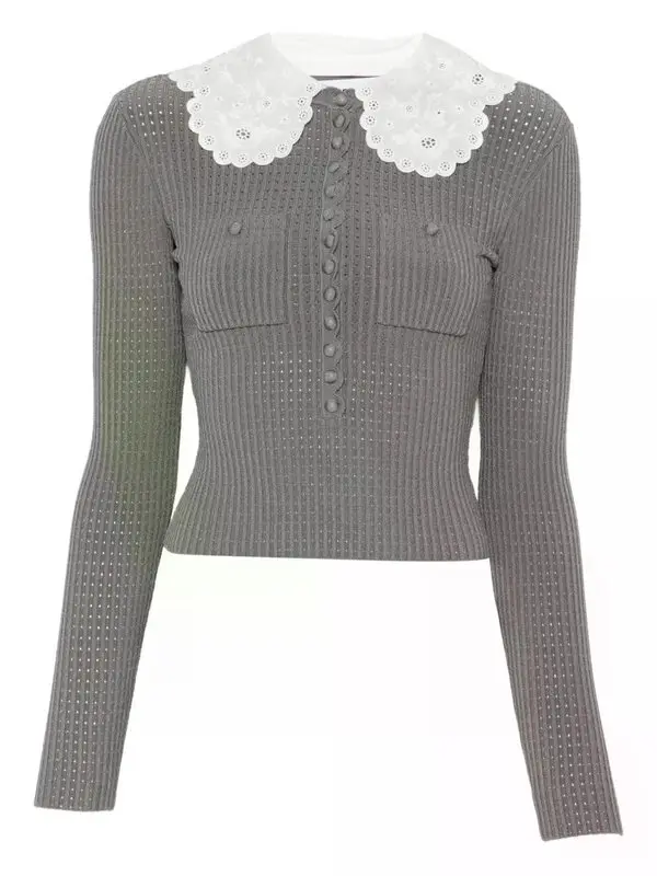 SELF-PORTRAIT Ribbed Top With Contrasting Collar