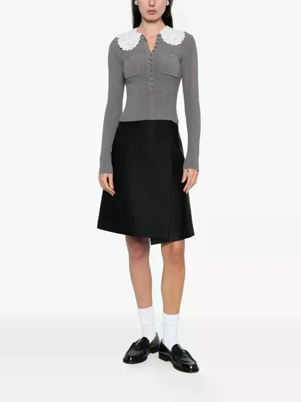 SELF-PORTRAIT Ribbed Top With Contrasting Collar