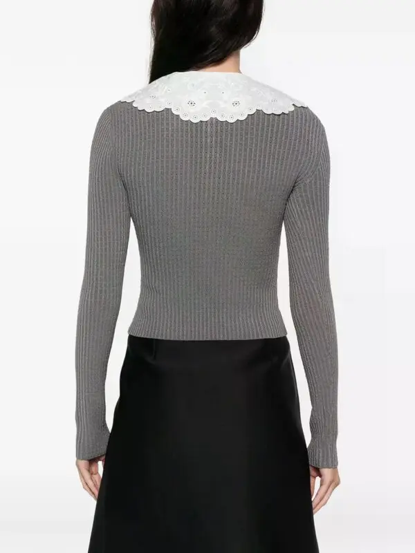 SELF-PORTRAIT Ribbed Top With Contrasting Collar