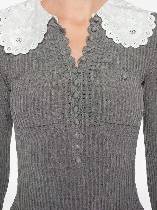 SELF-PORTRAIT Ribbed Top With Contrasting Collar