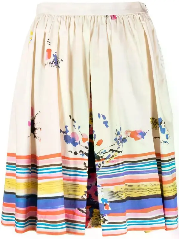 Valentino Garavani 2000 Abstract Print Cotton Skirt - Neutrals