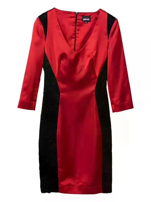 Just Cavalli Panelled Satin Dress - Red
