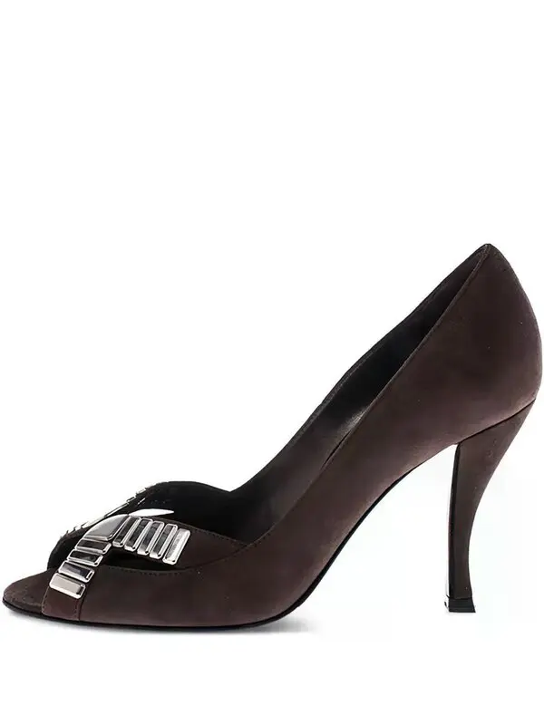 SERGIO ROSSI Suede Embellished Peep-toe Pumps - Brown