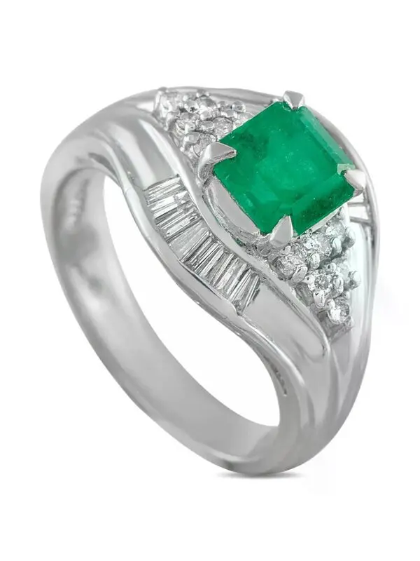 LB EXCLUSIVE Platinum Diamond And Emerald Ring - Silver
