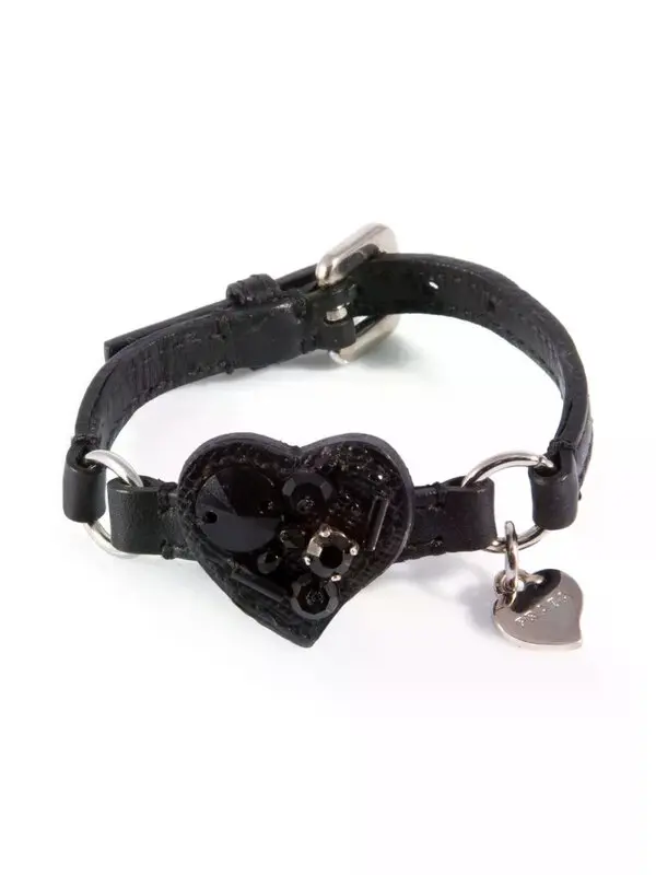 Prada 2000s Embellished Heart Charm Bracelet