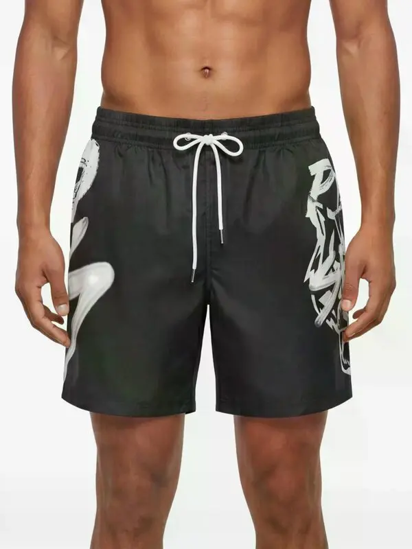 PLEIN SPORT Graphic-print Swim Shorts - Black