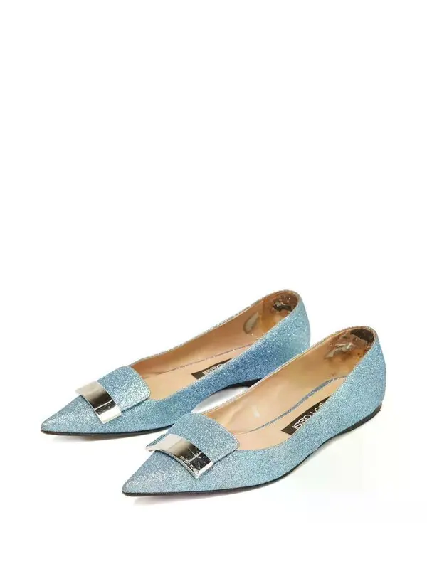 SERGIO ROSSI Glittered Pointed-toe Flat Pumps