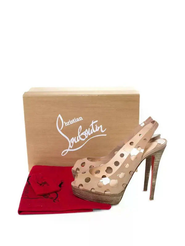 CHRISTIAN LOUBOUTIN Beige Leather Cut-out Heeled Sandals