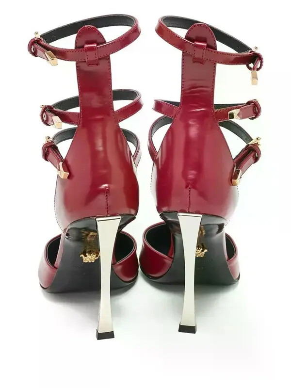 Versace Burgundy Leather Stiletto Pumps With Side Buckle Fastening