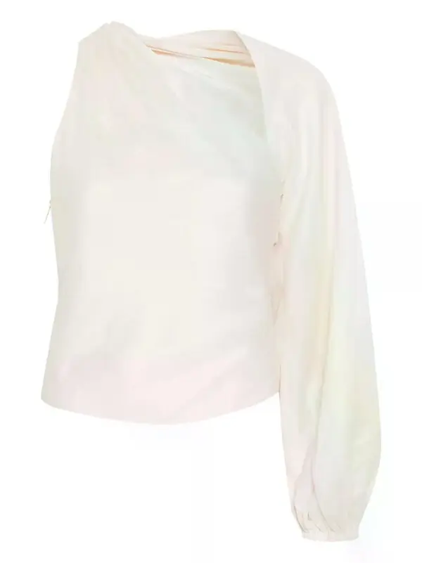 SELF-PORTRAIT Asymmetric Draped Sleeve Top - Neutrals