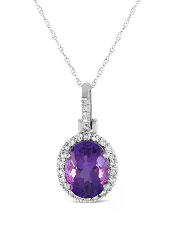 LB EXCLUSIVE 14k White Gold Diamond And Amethyst Pendant Necklace - Silver