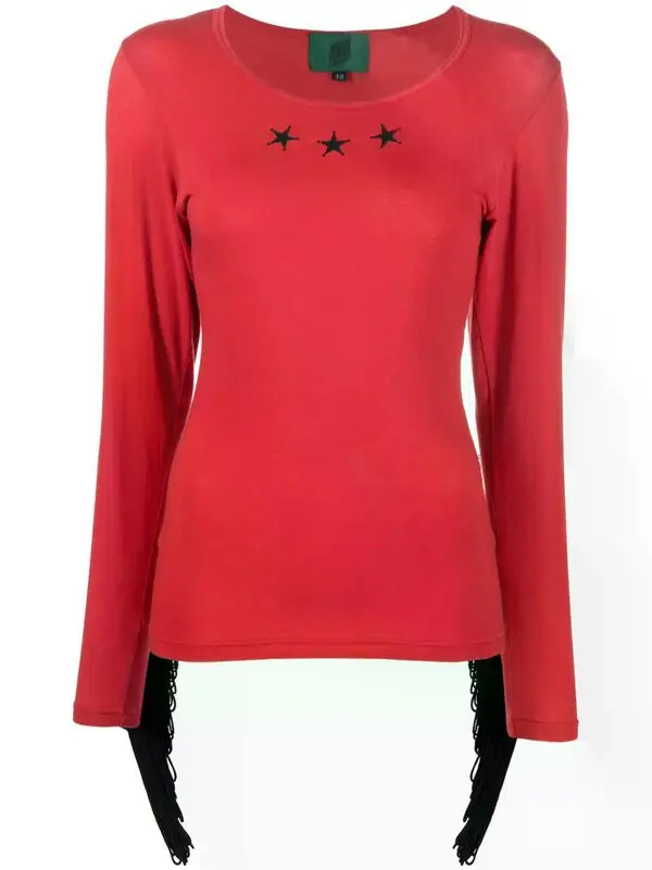 JEAN PAUL GAULTIER 1980s Fringe-detail Long-sleeved T-shirt - Red
